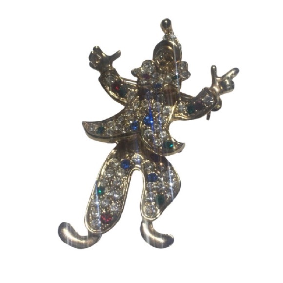 Vintage | Jewelry | Vintage Gold Colorful Rhinestone Clown Brooch Pin ...